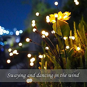 LIPIFAY Solar Powered Firefly Lights, Outdoor Waterproof Starburst Swaying Light, Vibrant Garden Solar Lights, for Yard Lawn Pathway Decoration, Warm White (2 Pack)