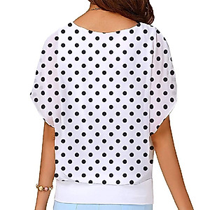 Neineiwu Women's Casual Short Sleeve Crewneck Loose Tops Blouses Shirt (Black Polka Dot,Large)