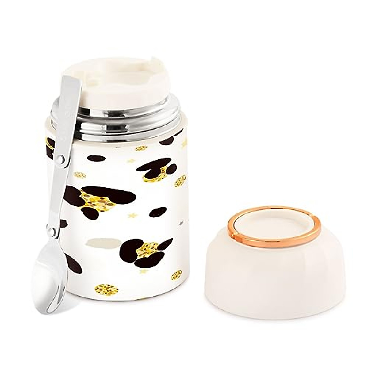 CUPADA Shining Leopard Food Jar for Hot and Cold, Bling Pattern Insulated Food Jars Vacuum 17OZ with Folding Spoon for Work Trip Picnic Camping