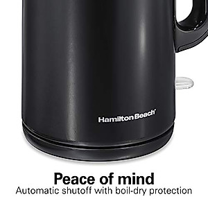 Hamilton Beach 1.6L Electric Tea Kettle, Hot Water Boiler & Heater with Cool-Touch Double Wall Stainless Steel Exterior, 1500W, Cordless, Auto-Shutoff and Boil-Dry Protection, Black (41032)