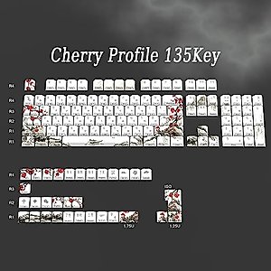 JSJT PBT Japanese Keycaps-Side Printed Keycap Set,Double Shot Shine Through Custom Keycaps,Plum Blossom Key Caps 135 Keys Cherry Profile Keycaps for Cherry MX Switchs Mechanical Keycboards