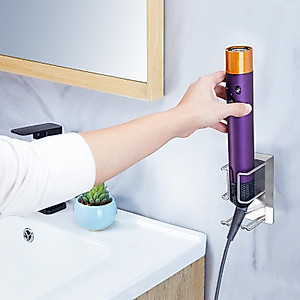 WAYASI Hair Dryer Straightener Holder Blow Dryer Holder for Bathroom, Adhesive Curling Iron Holder, Stainless Steel Hair Dryer Holder Wall Mount, Hair Tool Organizer, Hair Flat Iron Storage for salon