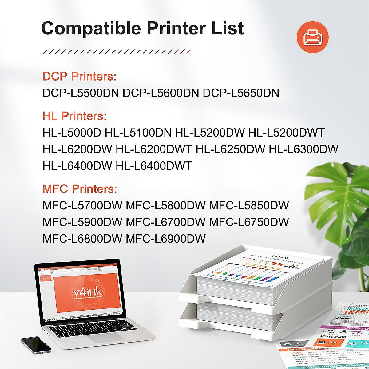v4ink Compatible Toner Cartridge Replacement for Brother TN850 TN-850 TN-820 TN820 use with HL-L5200DW HL-L6200DW MFC-L5700DW MFC-L5800DW MFC-L5900DW DCP-L5600DN Printer (4 Packs, New Version)