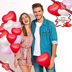 60-Piece 12-Inch Red, White, Pink Heart-Shaped Latex Balloons Set - Romantic Love Heart Balloons Decorations for Valentine's Day, Anniversary, Wedding, Bridal Shower, Propose, Birthday Party Favor