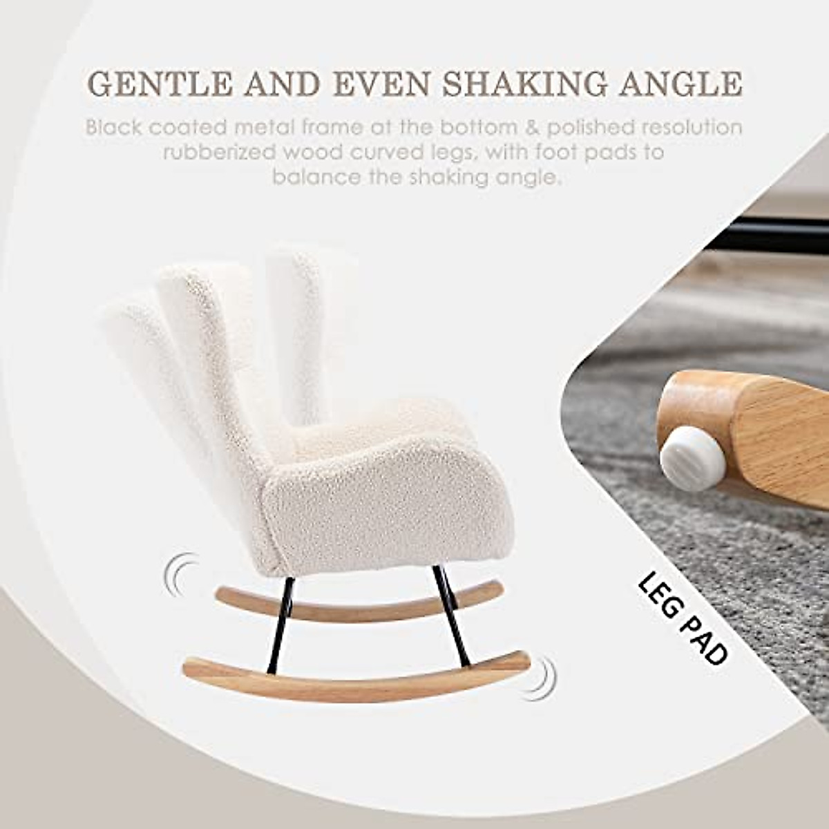 Qtivii Rocker Glider Chair for Nursery, Modern Rocking Chair with High Backrest and Armrests, Comfy Uplostered Accent Chair for Living Room, Bedroom (Beige)