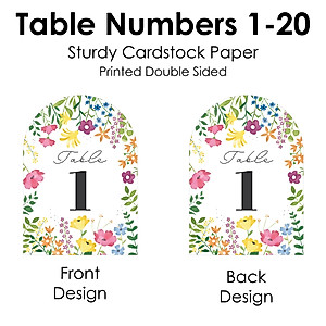 Big Dot of Happiness Wildflowers Bride - Boho Floral Bridal Shower and Wedding Party Double-Sided 5 x 7 inches Cards - Table Numbers - 1-20