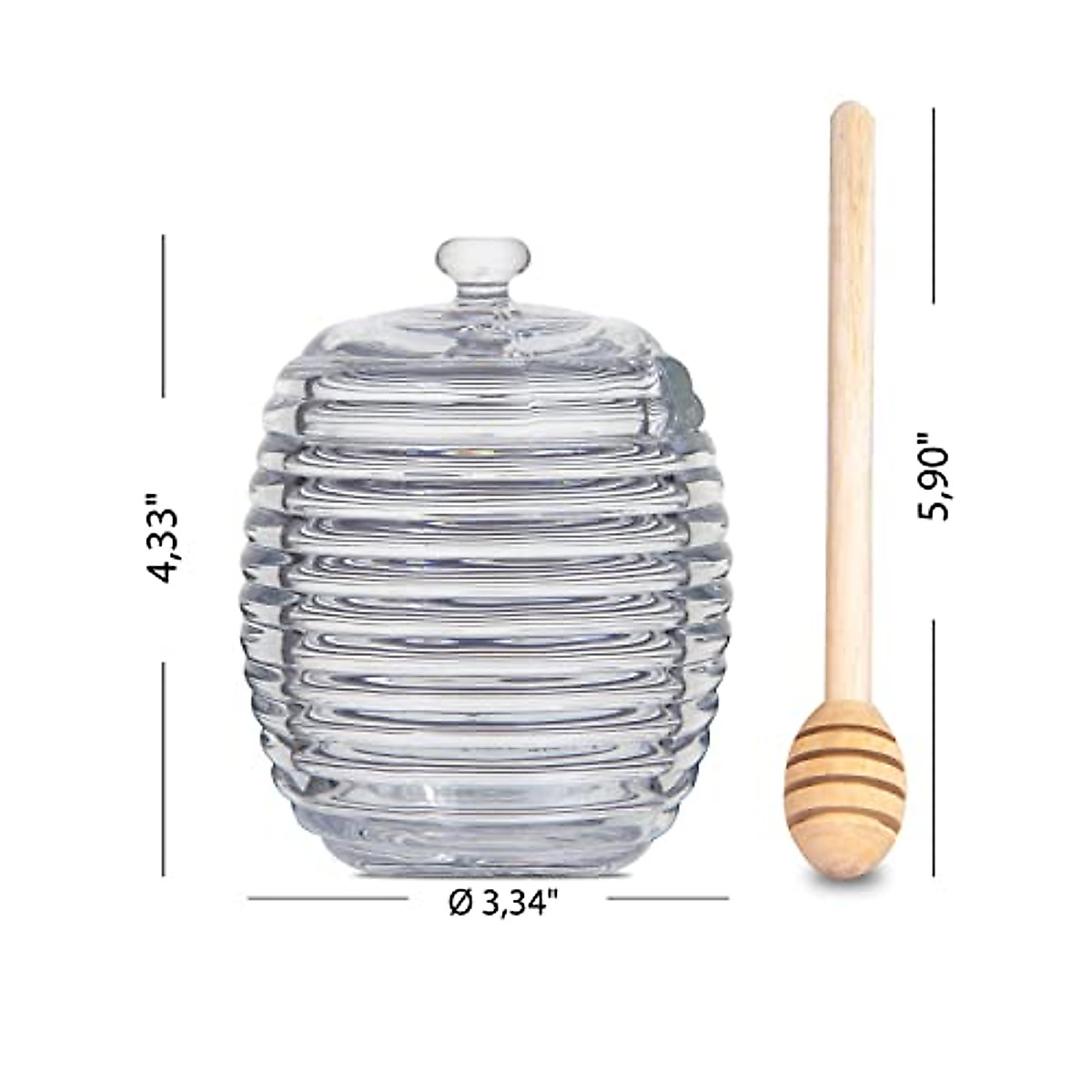 Touchstone Glass Honey Jar with Wood Dipper and Lid Perfect for Any Kitchen, Food Grade Glass Honey Jars with Dipper Material, The Honey Pot with Wooden Spoon, Honey holder, (3.5" x 4.3") (9 fl oz)