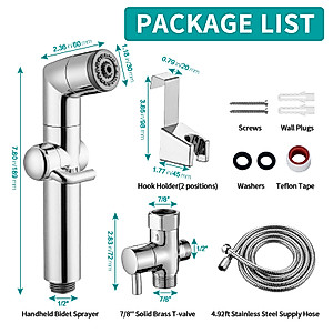 MIAOHUI Muslim Shower, Handheld Bidet Sprayer for Toilet, Cloth Diaper Sprayer for Toilet, Toilet Sprayer Attachment, Health Faucet, Bum Gun with Hose and Holder, Wall or Toilet Mount (Chrome)