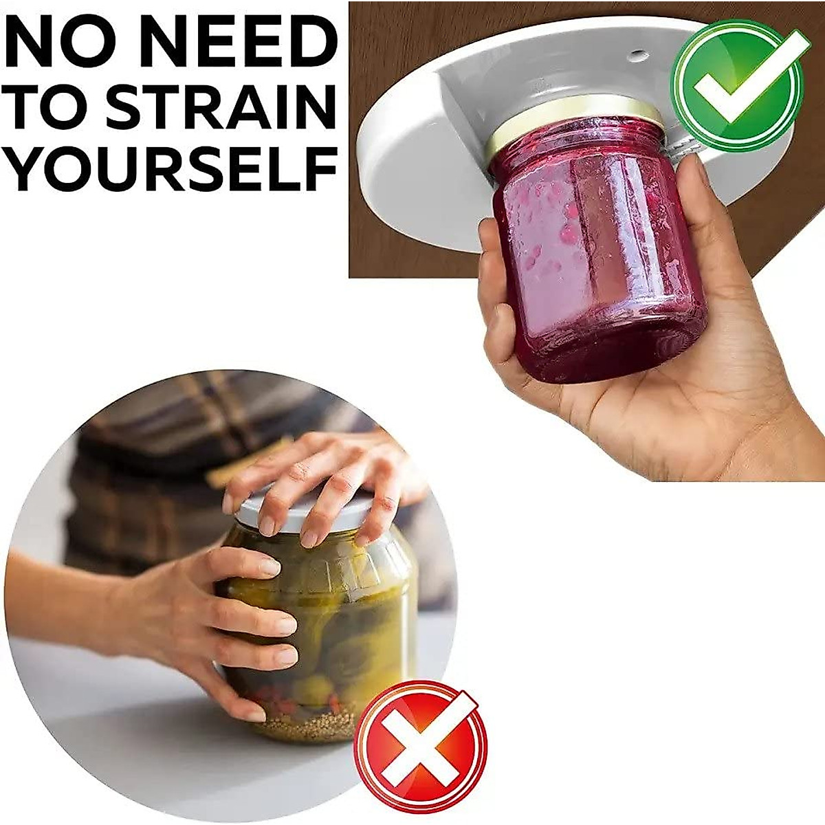 Under Cabinet Jar Lid & Bottle Opener, Made In USA - Opens Any Size Jar - Great for Arthritis - Perfect for Seniors & Weak Hands - Great Kitchen Tool for Weak Hands and Seniors with Arthritis, White