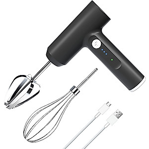 LHBD Cordless Hand Mixer- Electric Whisk USB Rechargeable Handheld Electric Mixing with 3 Speed Self-Control,304 Stainless Steel Egg Beaters & Balloon Whisk for Gifts,Tarts,Pancakes (black)