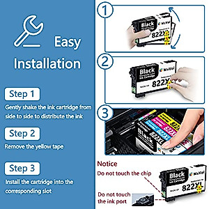 MxVol 822XL Remanufactured Ink Cartridge Replacement for Epson 822XL 822 XL T822XL High Yield to use with EPSON Workforce Pro WF-3820 WF-4820 WF-4830 WF-4833 WF-4834 (Black Cyan Magenta Yellow 4-Pack)