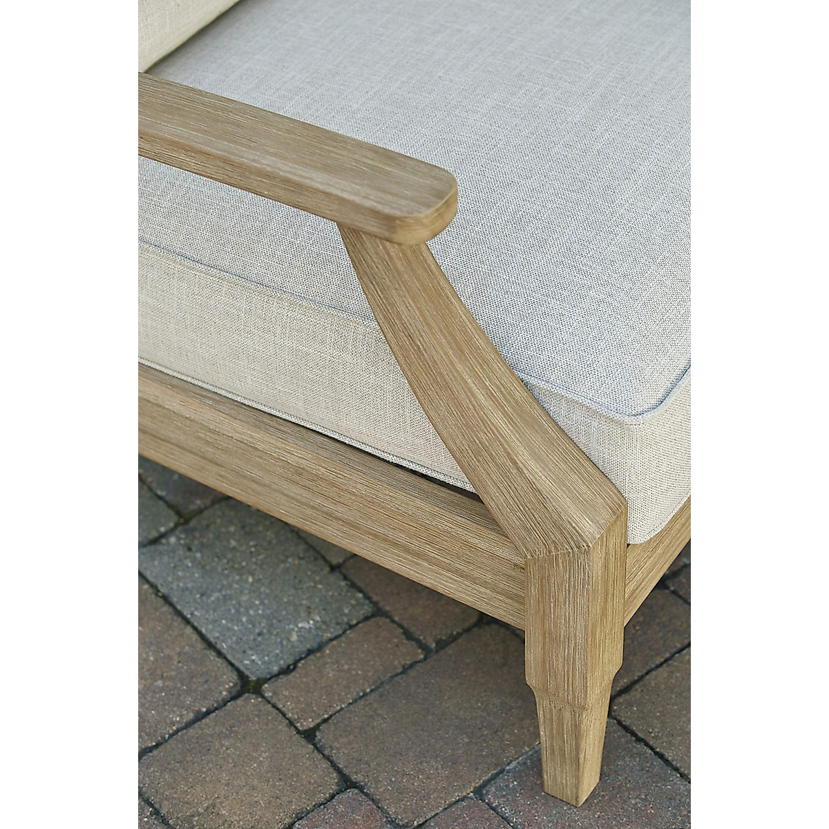 Signature Design by Ashley Clare View Outdoor Eucalyptus Wood Single Cushioned Lounge Chair, Beige