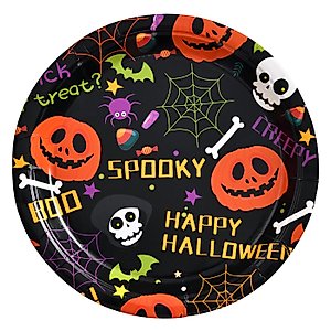 JASSEWRLY 30 Pcs Halloween Paper Plates, Halloween Party Plates Halloween Pumpkin Paper Plates Halloween Dessert Plates, Halloween Disposable Plates Halloween Birthday Plates Party Supplies Tableware