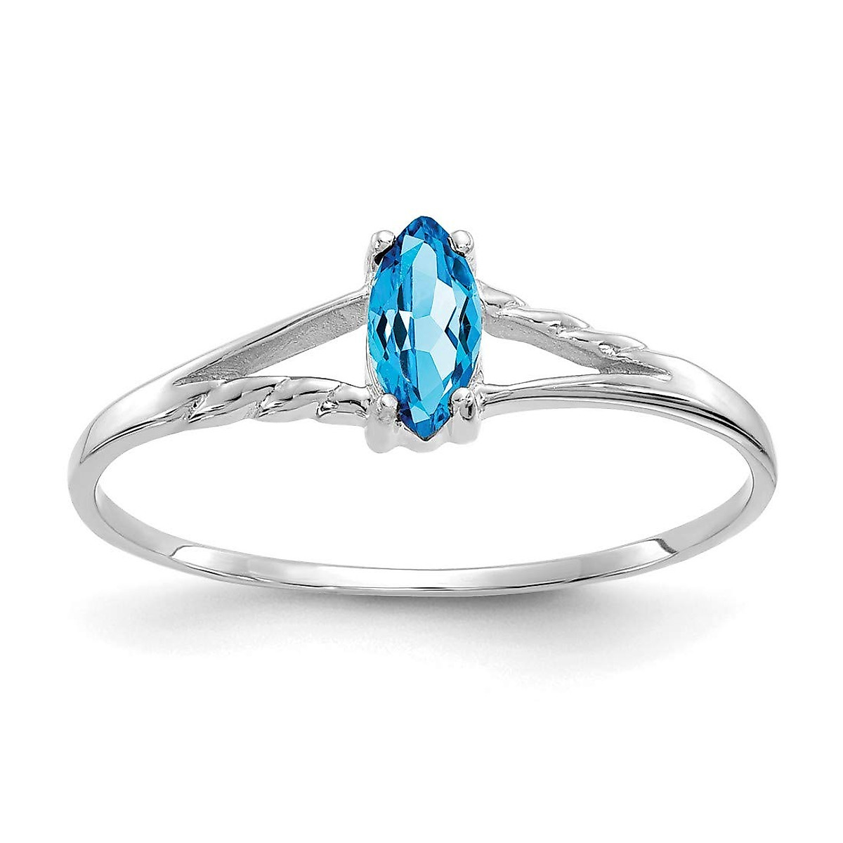 Blue Topaz Marquise December Birthstone Ring in Real 14k White Gold Size 7