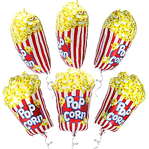 Big Popcorn Balloon Movie Night Party Decoration Carnival Circus Party Supplies, 6 Pack Cartoon Movie Popcorn Balloons Food Mylar Balloons For Happy Birthday Baby Shower Bridal Wedding Supplies