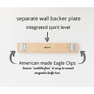 360KnifeBlock BAR - (walnut & blue) 4”x16” wall mount knife BAR - integrated level, steel clips, 2” screws