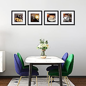 Coffee Wall Art Coffee Beans Picture Framed Canvas Print in White Matte and Black Framed Artwork 12x12 Inch Set of 4 for Kitchen and Home or Living Room Decor