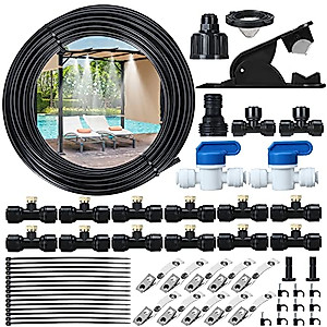 GOTGELIF Misters for Outside Patio, Misting Cooling System 50FT (15M) Misting Line 12 Brass Mist Nozzles with a Faucet Adapters(3/4") Outdoor Mister System Kit for Fan Greenhouse Garden Umbrellas