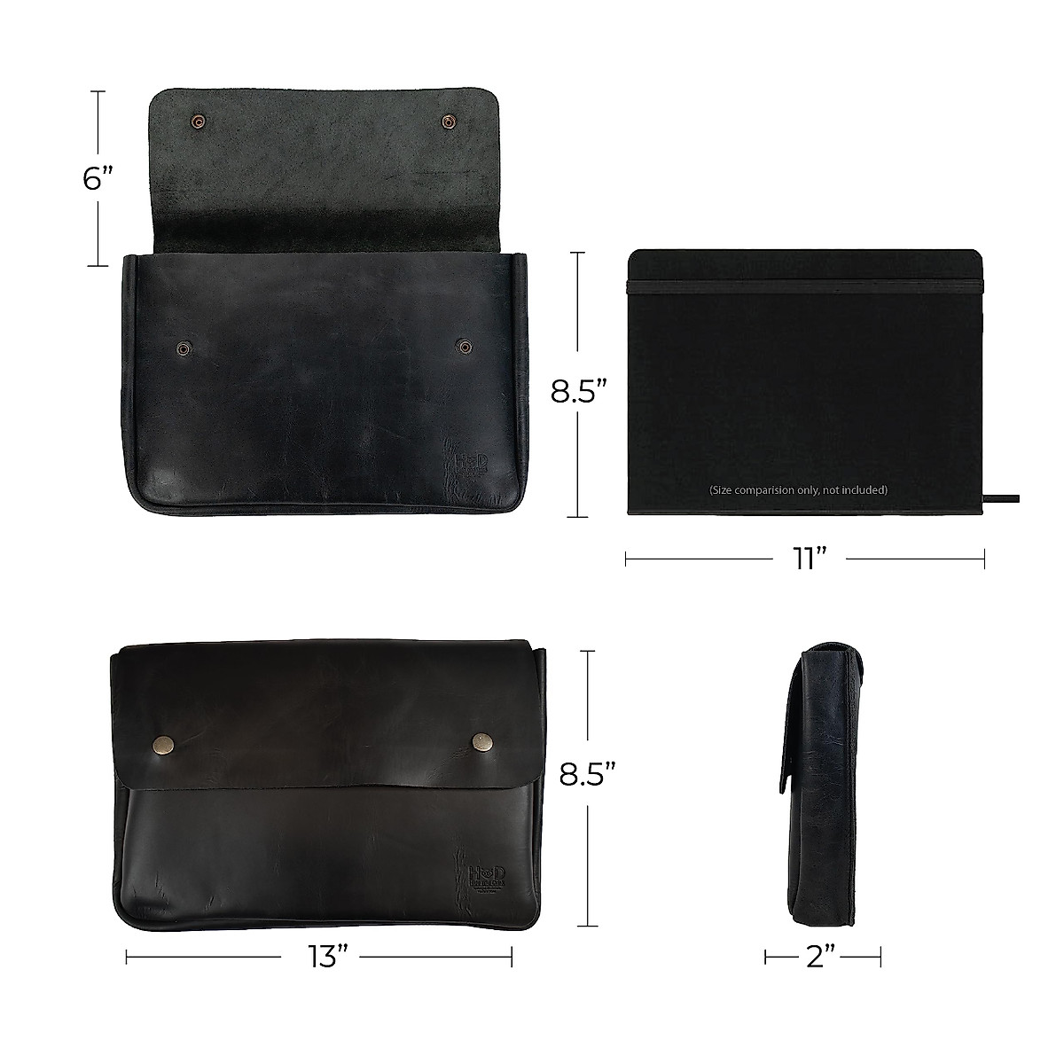 Hide & Drink, Vintage Leather Folder Document Holder, File Case, Document Portfolio & Binder Strapless Carry On Bag, Office & Work Essentials, Handmade (Charcoal Black)