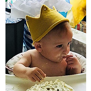 LDDCX Baby Birthday Party Crown Headband Hat, Knitted Hat Warm Beanie Cap.(LDZ28) (Yellow)