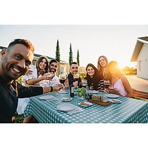 Exquisite Picnic Table Cover - 12 Pack Premium Rectangle Plastic Tablecloth - Teal & White Checkered BBQ Plastic Table Cover - Gingham Checkerboard Disposable Plastic Tablecloth 54" x 108" Rectangle
