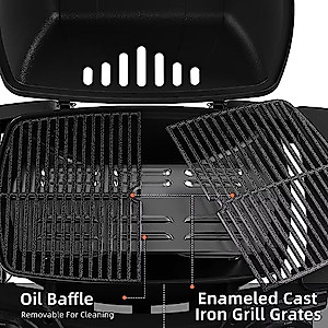 Barpecyou Portable Gas Grill, 2-Burner Small BBQ Propane Grills Tabletop Gas Grill Outdoor Camping Grill 24000 BTU, Detachable Side Tables,Built in Thermometer, Black