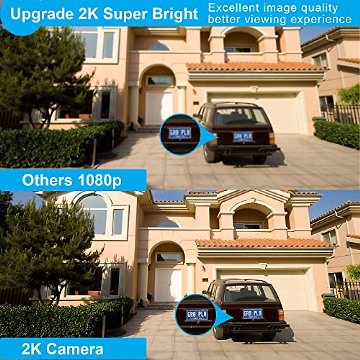 Smart Battery Powered 2k Home Security Cameras Wireless Outdoor WiFi Waterproof Outside Front Door Garage Surveillance Camera Long Range Motion Sensor Night Vision with Phone app Works with Alexa