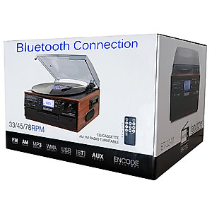 Boytone BT-22M, Bluetooth Record Player Turntable, AM/FM Radio, Cassette, CD Player, 2 Built in Speaker, Ability to Convert Vinyl, Radio, Cassette, CD to MP3 Without a Computer, SD Slot, USB, AUX
