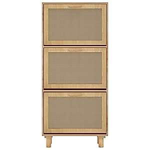 VRAXO Shoe Cabinet Brown 20.5"x9.8"x45.3" Engineered Wood&Natural Rattan,Shoe Racks & Organizers-46.2lbs