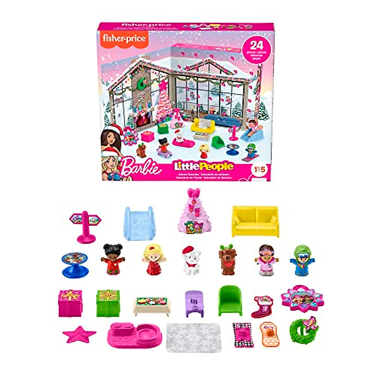 Fisher-Price Little People Barbie Advent Calendar and Toddler Playset, 24 Christmas Figures and Play Pieces (Amazon Exclusive)