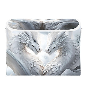 ALAZA Storage Bins Organizer Box Baskets Lidded Clothes for Shelves Closet Dragon White Collapsible Stackable Storage Cubes Handles