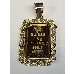 TEX 14k Yellow Gold Bullion Rope Pendant, 2.5gr Ingot, Approx 1g