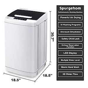 Spurgehom Portable Washing Machine, 15.6 lbs Full Automatic Washing Machine Built- in Pump Drain, washer and dryer combo with LED Display, 10 Cycles, 8 Water Level, Laundry Machine for Apartment, Rv