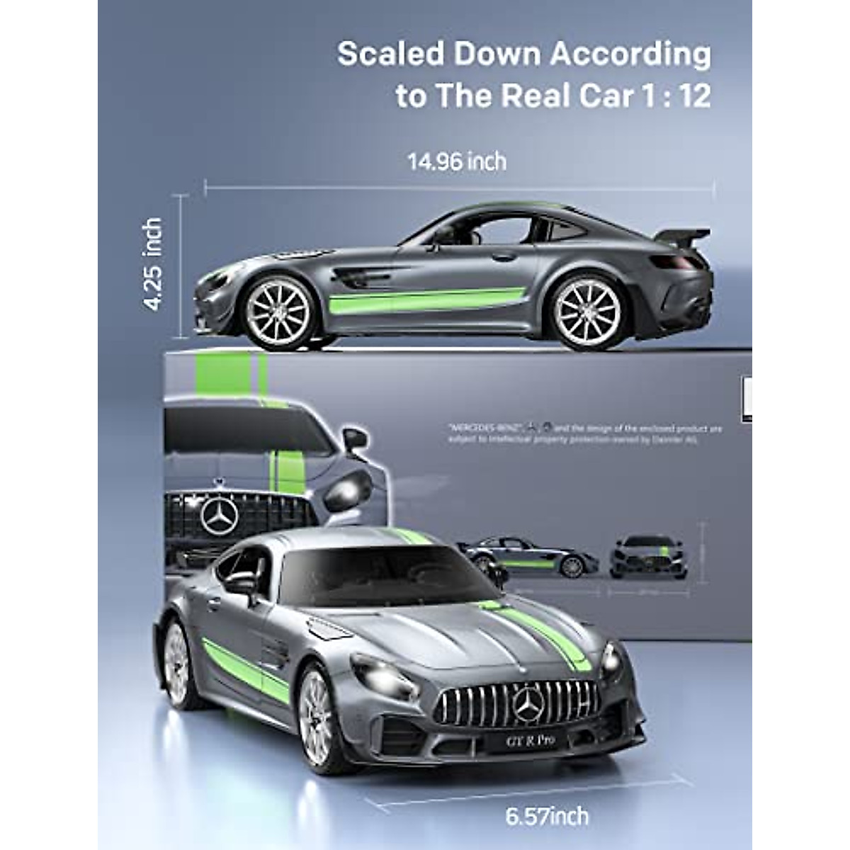 MIEBELY Remote Control Car, Mercedes Benz 1/12 Scale Official Authorized GT R Pro Rc Cars 7.4V 900mAh Rechargeable Battery 2.4Ghz Rc Drift Cars W/LED Toy Car Birthday Gift for Boys Kids Adults Age 6+