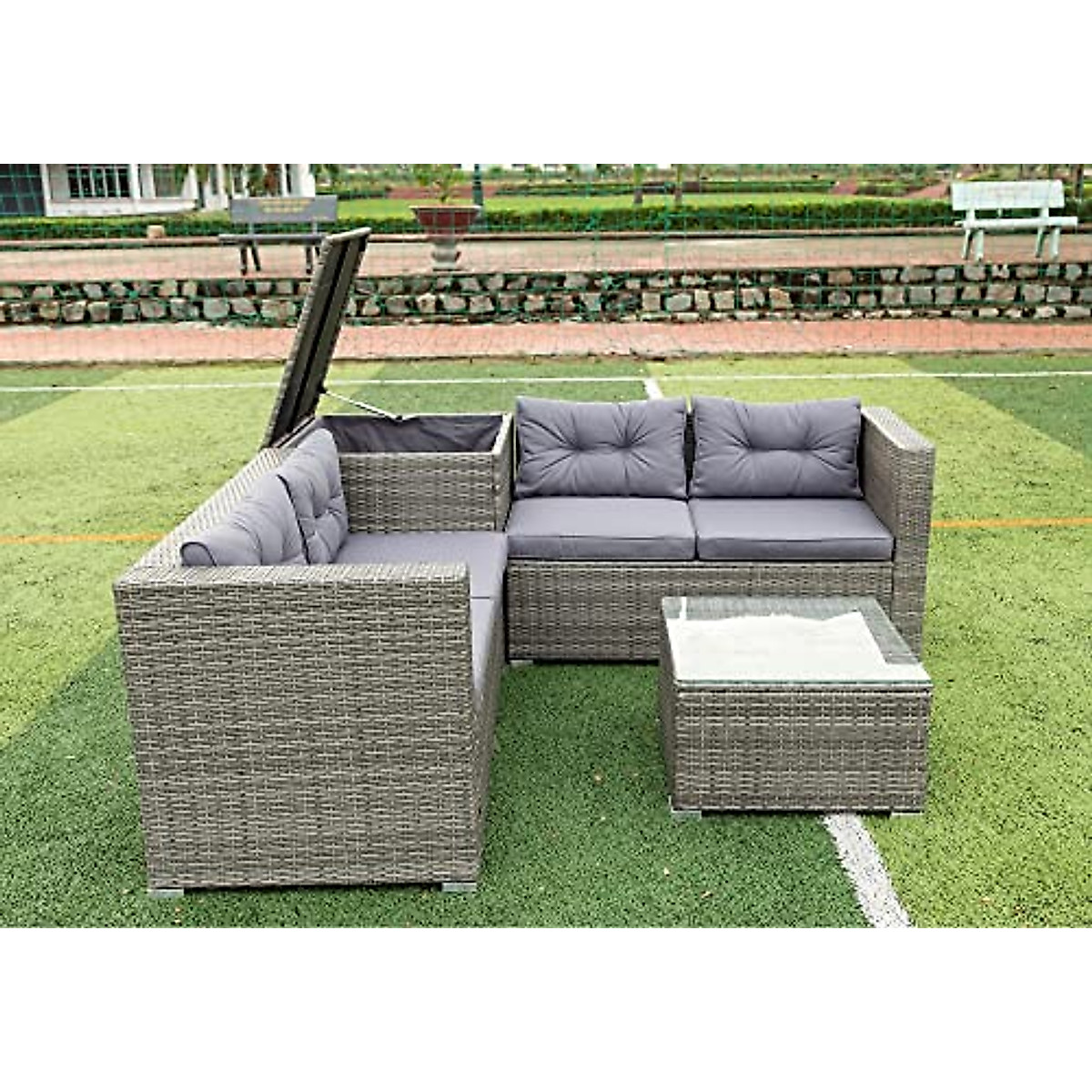 FANYE 4 Pieces Patio Sofa Sets Outdoor Conversation Group,PE Wicker Rattan Sectional Upholstered Furniture Include Armchairs, Loveseat and Cushions