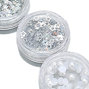 Nail Glitter Sequins, Decorations Craft Glitter Sequin Multiple Shapes Hand Made DIY 12 Grids for Homemade Cards(Silver)