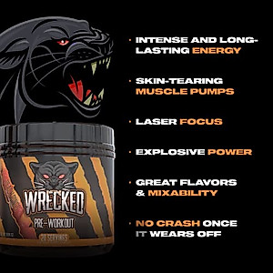 Huge Supplements Wrecked Pre-Workout Powder, 30G+ Ingredients Per Serving to Boost Energy, Pumps, and Focus with L-Citrulline, Beta-Alanine, Hydromax, L-Tyrosine, and No Useless Fillers (40 Servings)