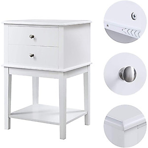 conifferism White Nightstand End Table with Drawer and Storage Shelf, Wood Side Table for Living Room Bedroom Home Furniture