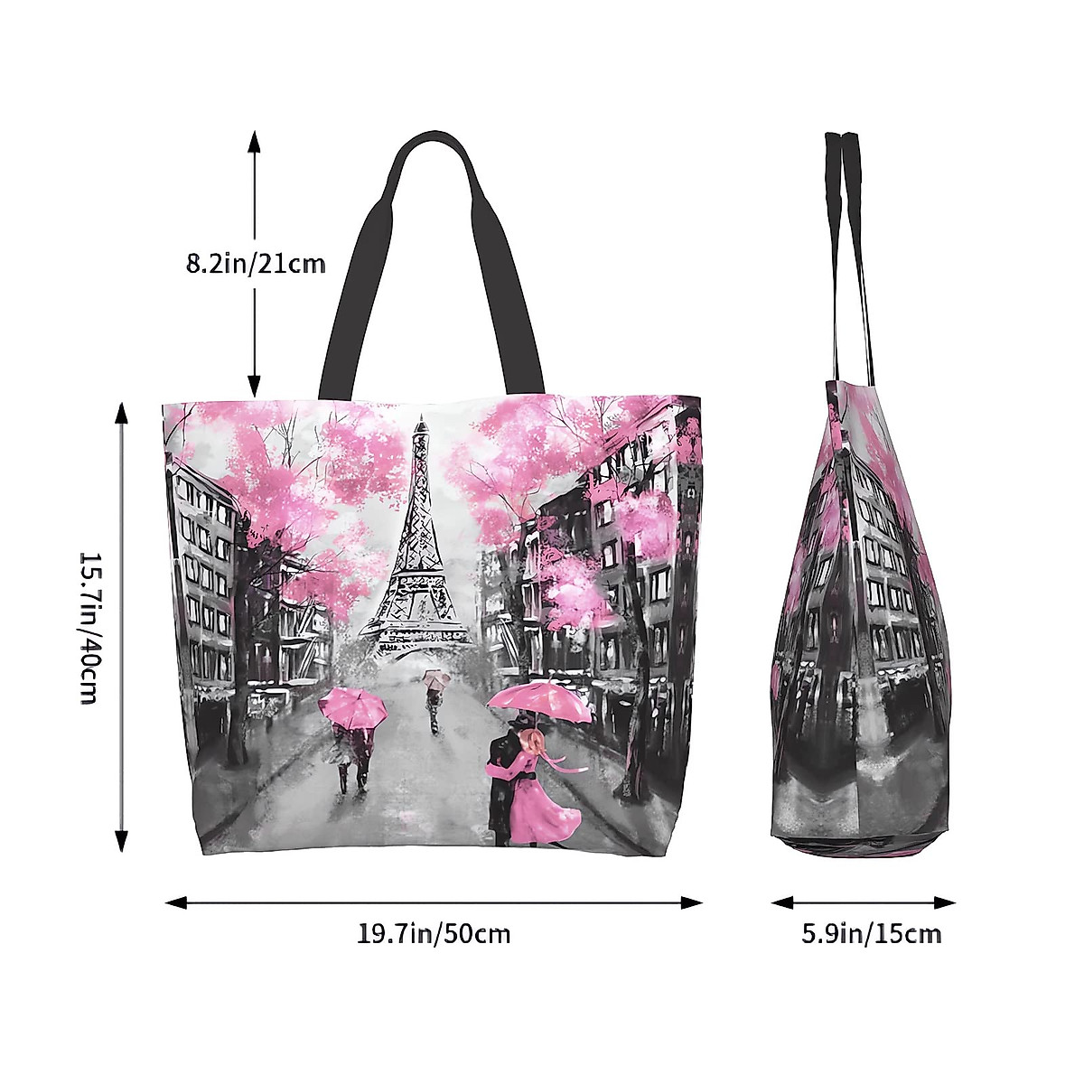 Sweetshow Eiffel Tower Tote Bag Paris Gifts for Women Pink Handbag Paris Bag Grocery Bag Waterproof Reusable Grocery Shopping Gift Bag for Beach Bags Shoulder Bag Handbag