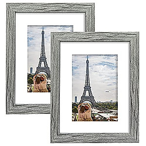 Hongkee 8x10 Picture Frame Set of 2, Grey Photo Frame of Rustic Style, Multi 8 by 10 Photo Frame for Wall or Tabletop Display - 5x7 Frame with Mat or 8x10 Without Mat