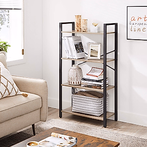 VASAGLE 4-Tier Tall Bookshelf, Bookcase with Steel Frame, Book Shelf for Living Room, Home Office, Study, 11.8 x 25.9 x 47.2 Inches, Industrial Style, Greige and Black ULLS060B02