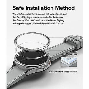 Ringke Bezel Styling [Stylish Stainless Steel Frame] Compatible with Samsung Galaxy Watch 6 Classic Case (43mm), Anti Scratch Protector Adhesive Lightweight Cover Accessory - 43-01 (ST) Silver