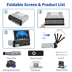 (Stable) Hikity Carplay Single Din Car Stereo, 7 Inch Flip Out Touch Screen Car Radio with Android Auto, Bluetooth, Mirror Link, Backup Camera, FM, USB, SWC, Voice Control Split Screen