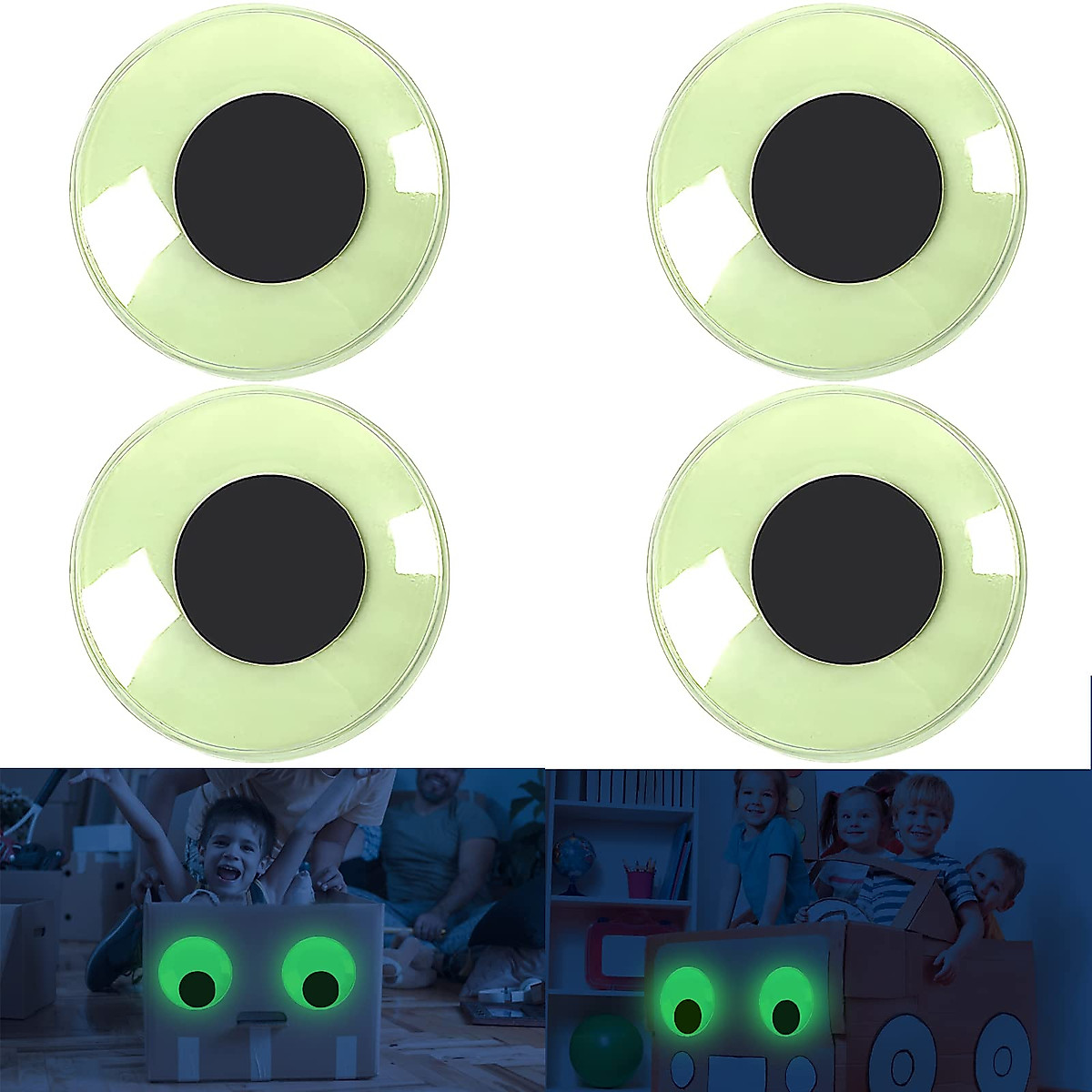 4PCS 5.9 Inches Glow in The Dark Giant Googly Wiggle Eyes Self Adhesive Large Luminous Google Eyes Big Sparkle Sticky Wiggle Eyes for DIY Crafts Sticker Decoration