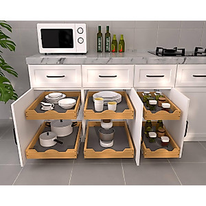 OCG Pull Out Drawers For Cabinets 14" W x 21" D, Slide out Wood Drawer Shelf, Pull Out Shelves for Base Cabinet Organization in Kitchen, Pantry, Bathroom