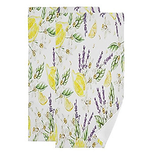 Kigai Lavender Lemon Hand Towels Set of 2, Highly Absorbent Soft Towel Decorative Hand Towel for Kitchen and Bathroom 14x28 Inch