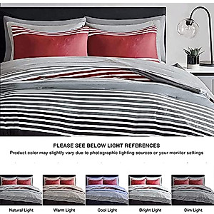 Comfort Spaces Twin Comforter Sets with Sheets - Bed in a Bag 6 Pieces Teen Bedding Sets Twin, Red and Grey Stripes Bedding Twin, College Twin Bed Set with 2 Side Pockets Bedroom Organizer