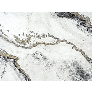 Abani Contemporary Grey & Metallic Gold Area Rug, Non-Shed Modern Rugs Marble Print 7'9" x 10'2" (8x10) Dining Room Rug