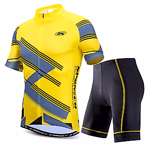 Men Cycling Short Kits Bike Biking Jackets Short Sleeve Padded Riding Gear US XL Yellow