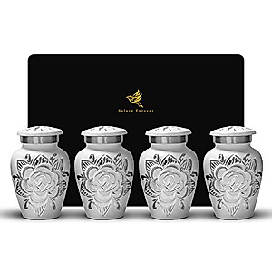 Rose Keepsake Urns for Human Ashes Set of 4 - White Rose Urns with Premium Box & Bags - Honor Your Loved One with Rose Cremation Urns - Small Urns for Ashes Keepsake - Mini Urns for Men & Women